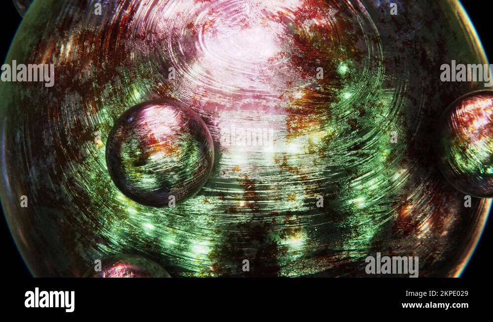 Scratched colorful steel sphere with rolling small spheres looping 3D ...