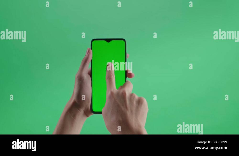 Hand Slide To Down With One Finger On Green Screen Background Stock ...