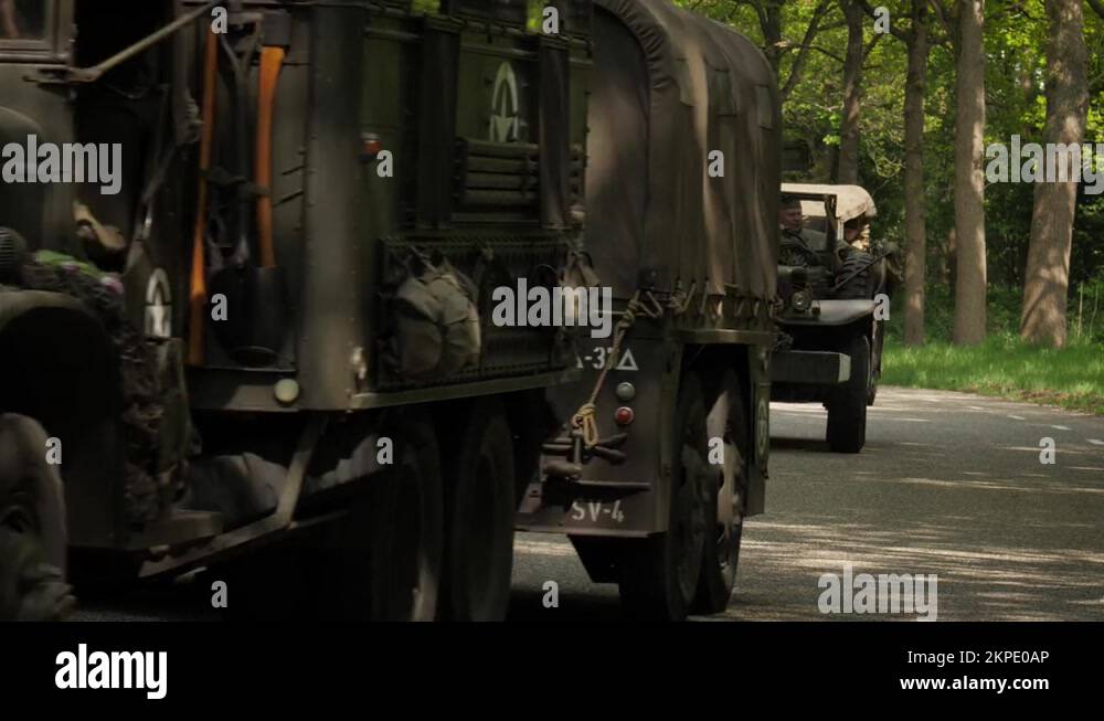 Liberation parade with allied military vehicles from the end of WW2 ...