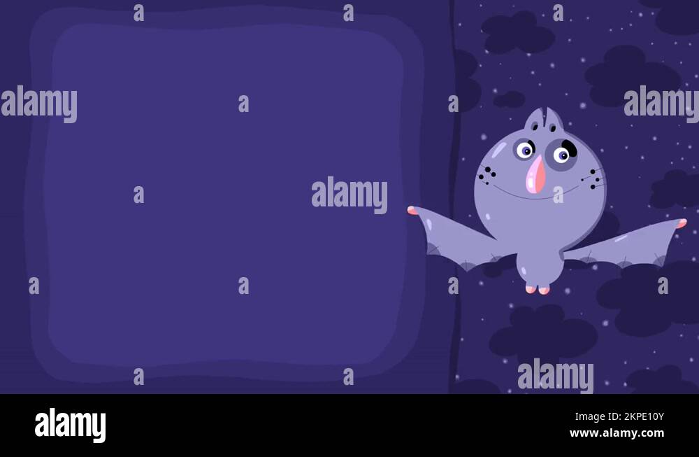 Cartoon character violet bat flying loop animation for titles Stock ...