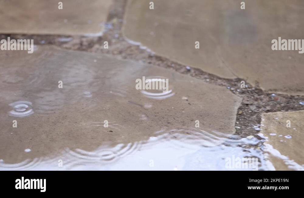 Rainy rain on stone pavers as background texture for urban design Stock ...