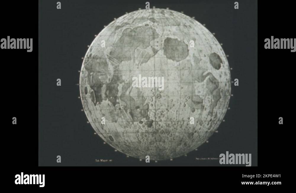 1960s: Grid and numbers lay over illustrated map of the moon ...