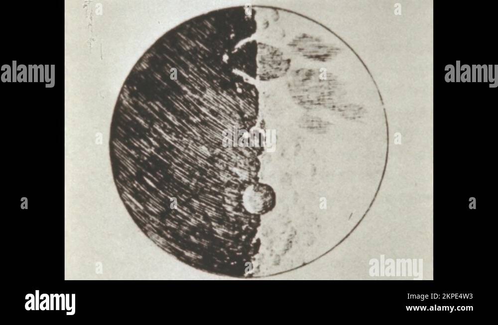 1960s: Drawing of half moon. Illustrated map of the lunar surface. Full ...