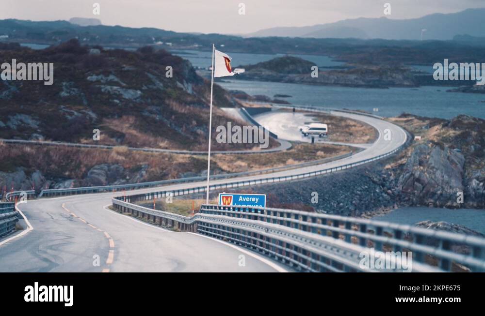 Lyngholmen parking on the Atlantic road. Campers and cars parked on the ...