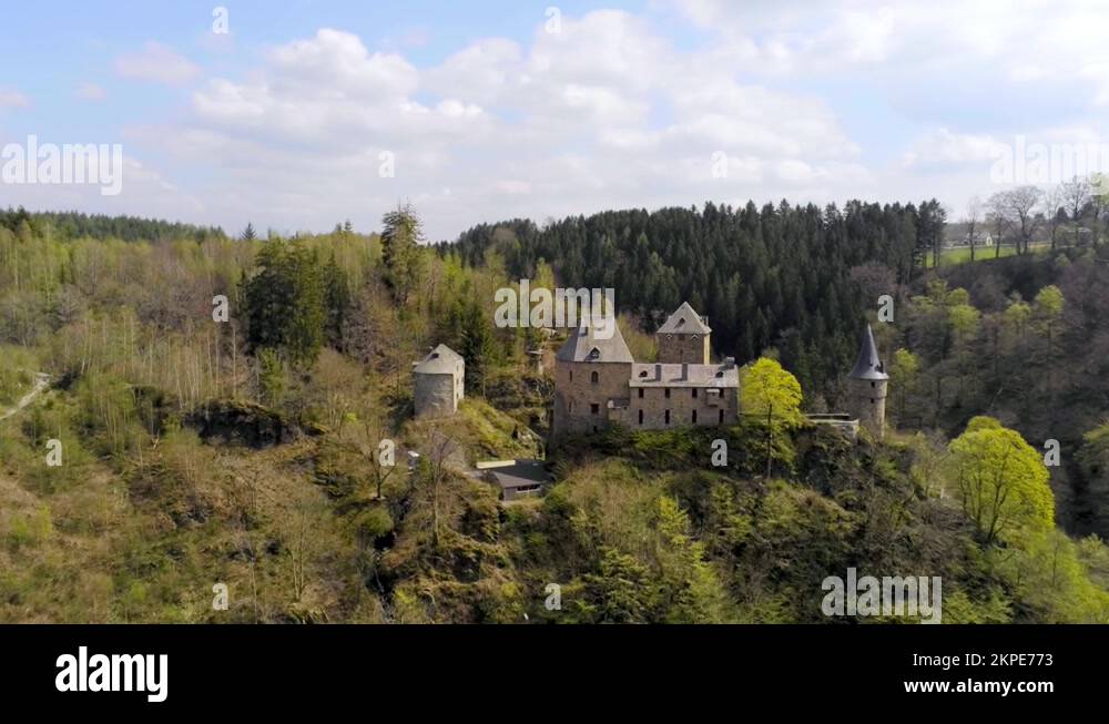 Castle of Reinhardstein on hill in the Belgian Ardennes - Warche valley ...