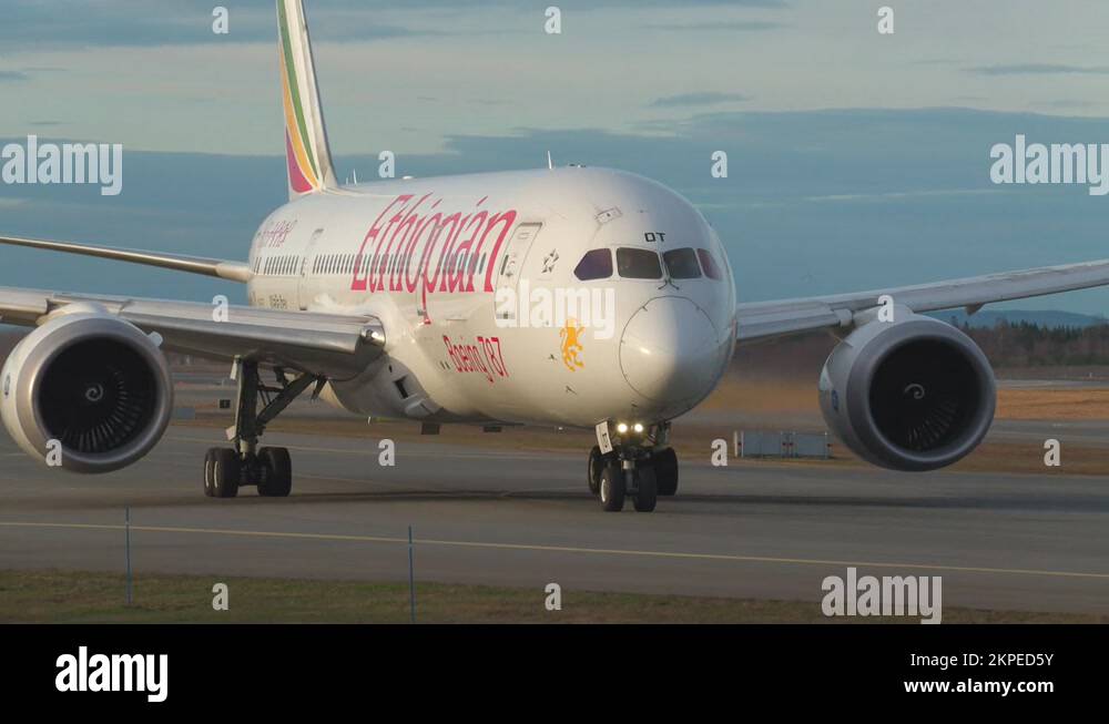 airplane boeing 787 dreamliner ethiopian airlines taxiing front view ...