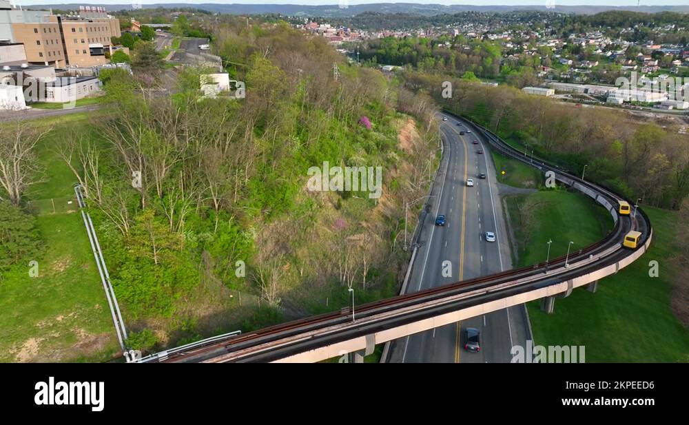 Personal rapid transit system at West Virginia University. Aerial of ...