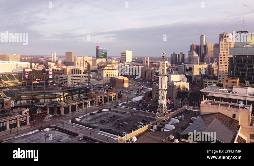 Rooftop Of The Famous Fox Theatre In Detroit City With Comerica Park ...