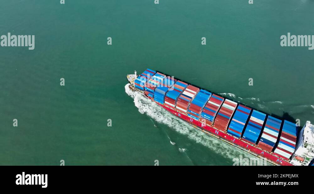 Hong Kong 20 January 2022: Top down view of Hong Kong cargo ship cross ...