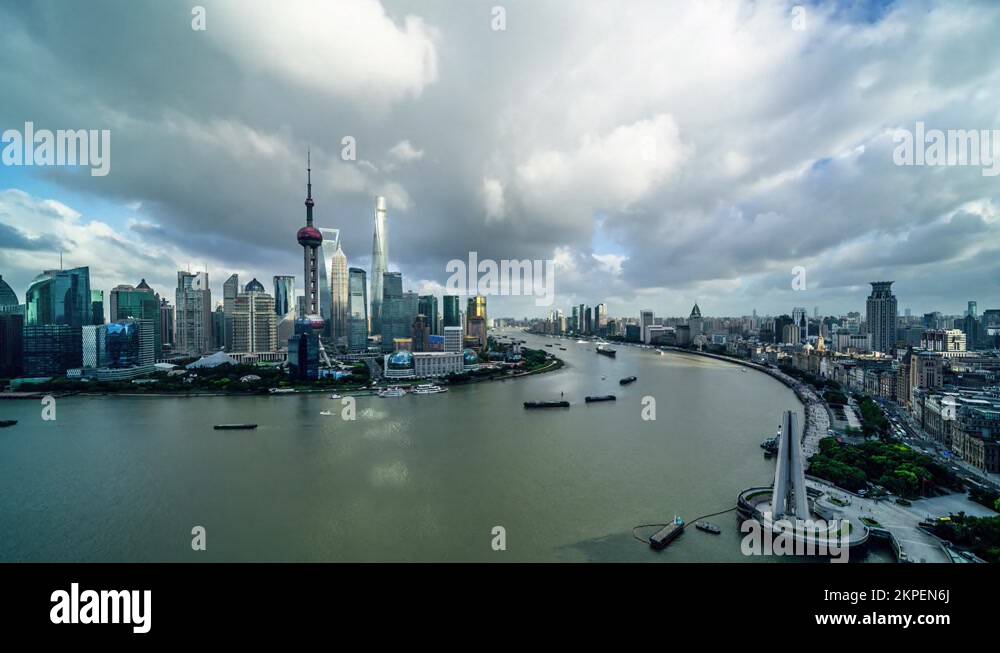 China Shanghai, Aerial view of Shanghai skyline from skyscraper Stock ...