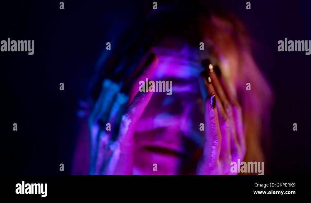 scary movie concept, portrait of manic victim woman with bandages on ...