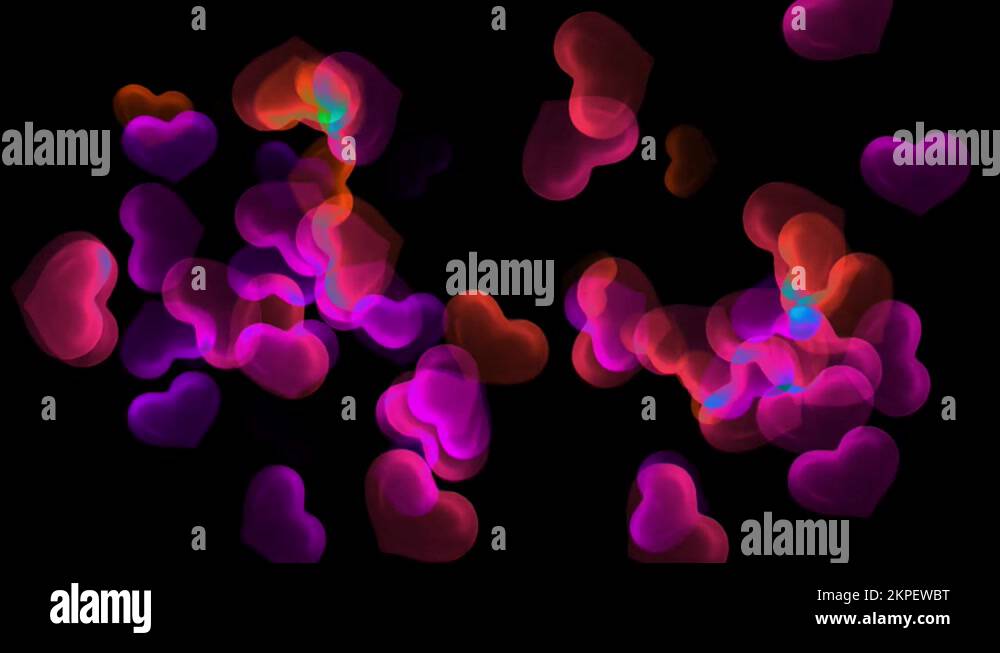 Random love shape and color blinking effect animation in dark. 2D ...