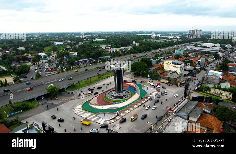 Aerial view of the beautiful Tugu Pancakarsa near from sentul circuit ...