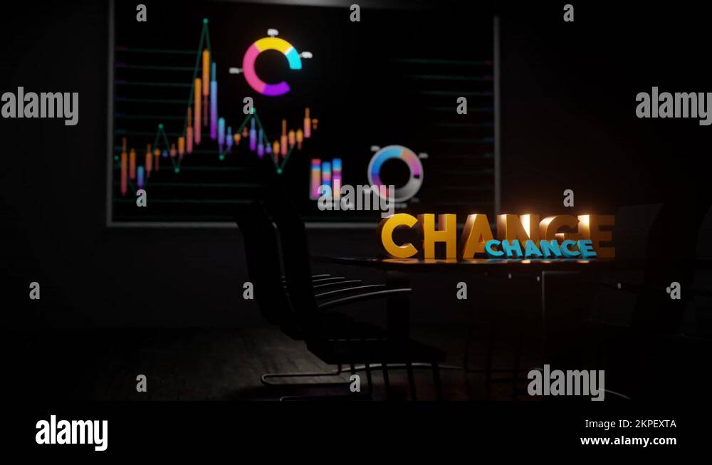Change and chance opprtunity concept animation. Office room with screen ...