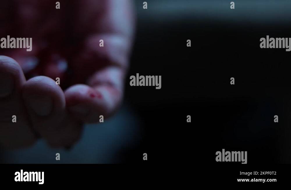 Crime Murder Scene With Dead Male Victim, Cinematic Detail Of Hand And ...