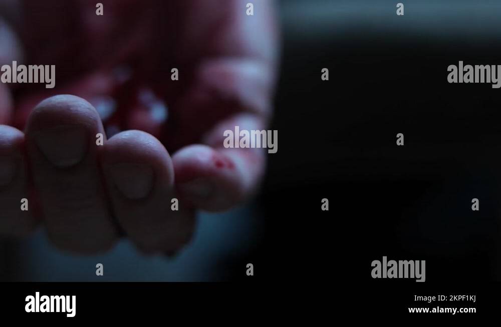 Crime Murder Scene With Dead Male Victim, Cinematic Detail Of Hand And ...