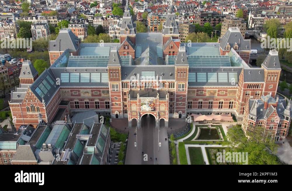 Rijksmuseum in Amsterdam aerial view. Famous place to visit in Netherlands Stock Video Footage ...