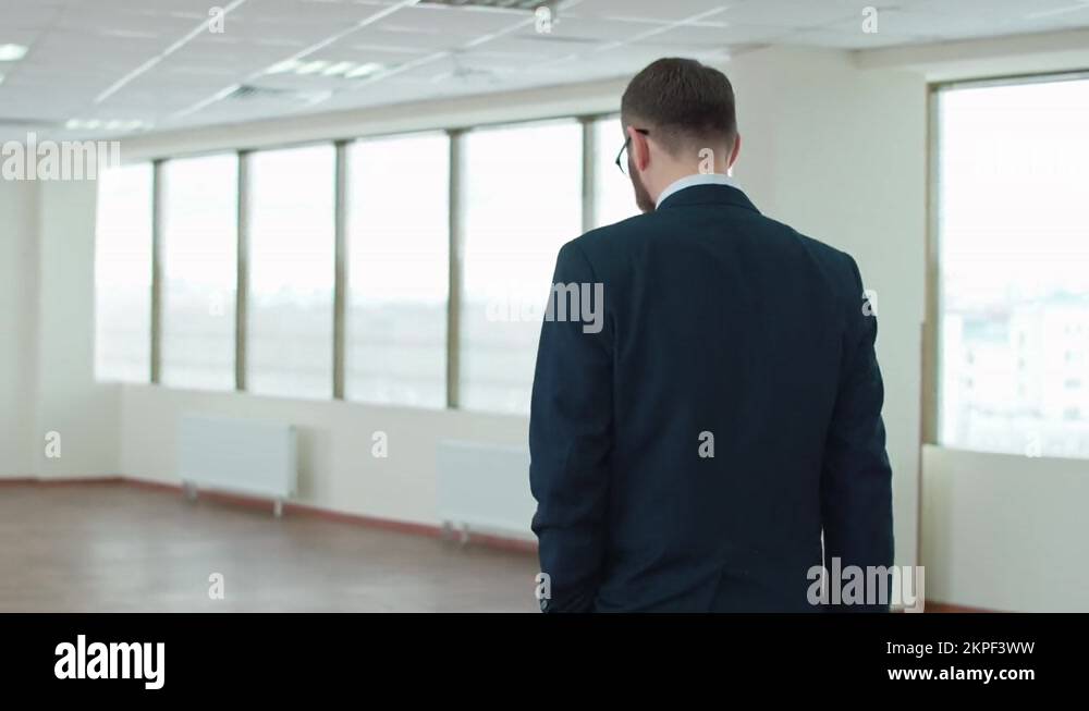 Back view, elegant top manager is walk to business meet, the interior ...