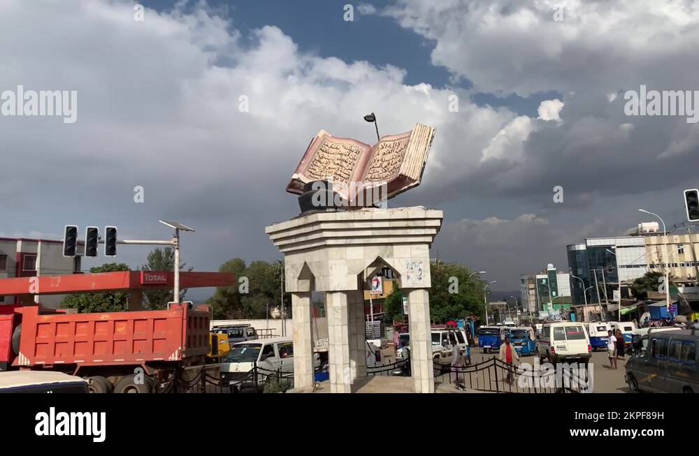 in the middle of Harar city, the holy quran book statue in roundabout ...