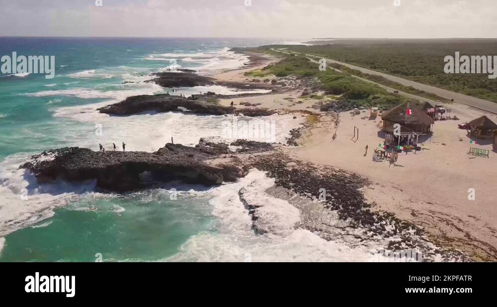 Rotating Drone video of the sea with Jungle and Sea in Tulum Mexico ...