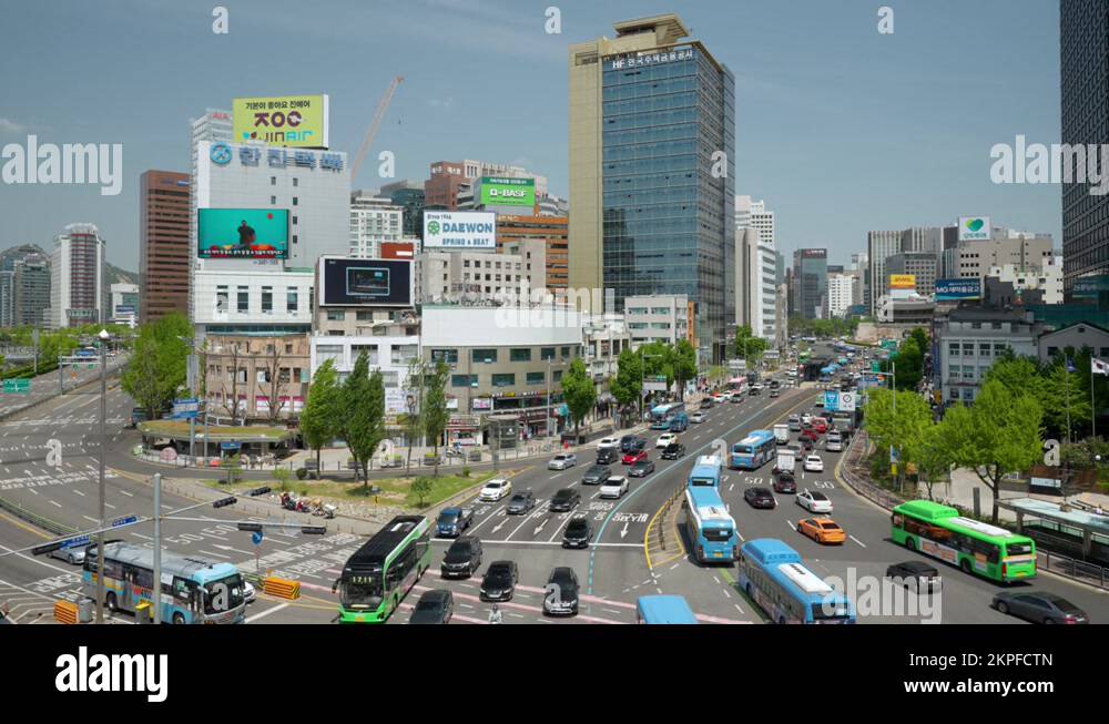 Cars Traffic Jam on Sejong-daero next to Seoul Station viewed from ...