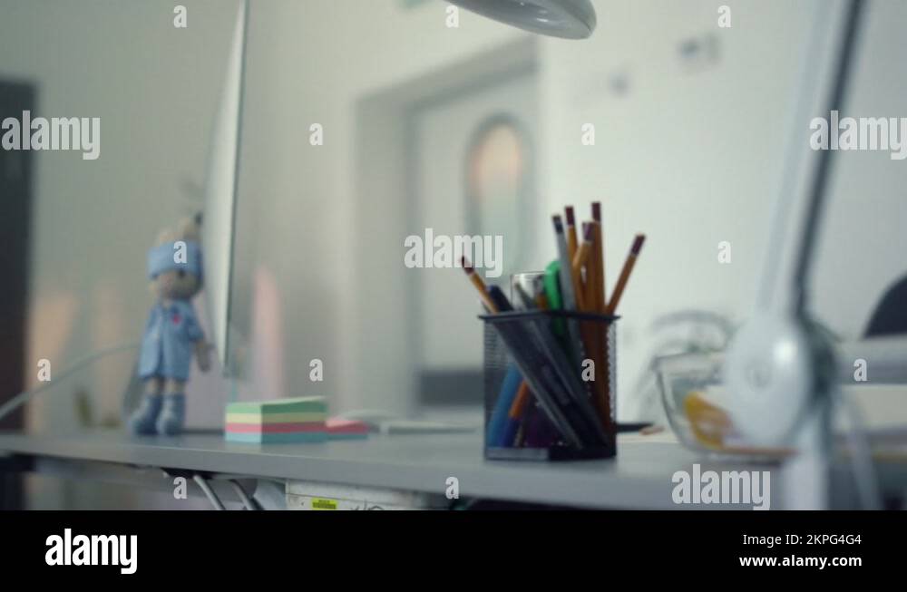Stylish design doctor office in health clinic. Modern computer standing ...