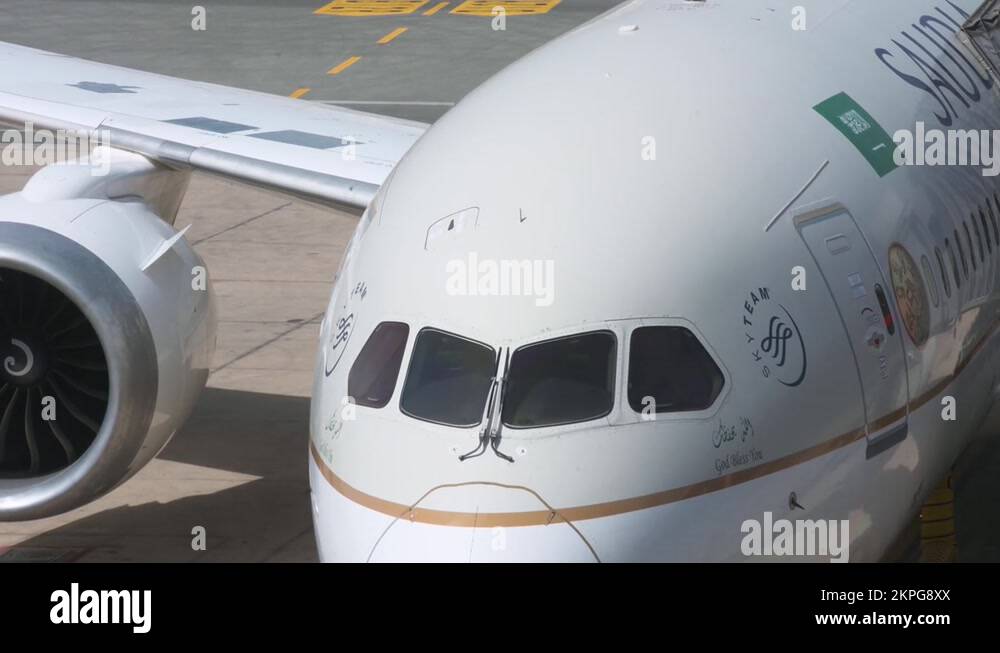 Flag carrier of Saudi Arabia, Saudi airline, plane seen at the Jeddah ...