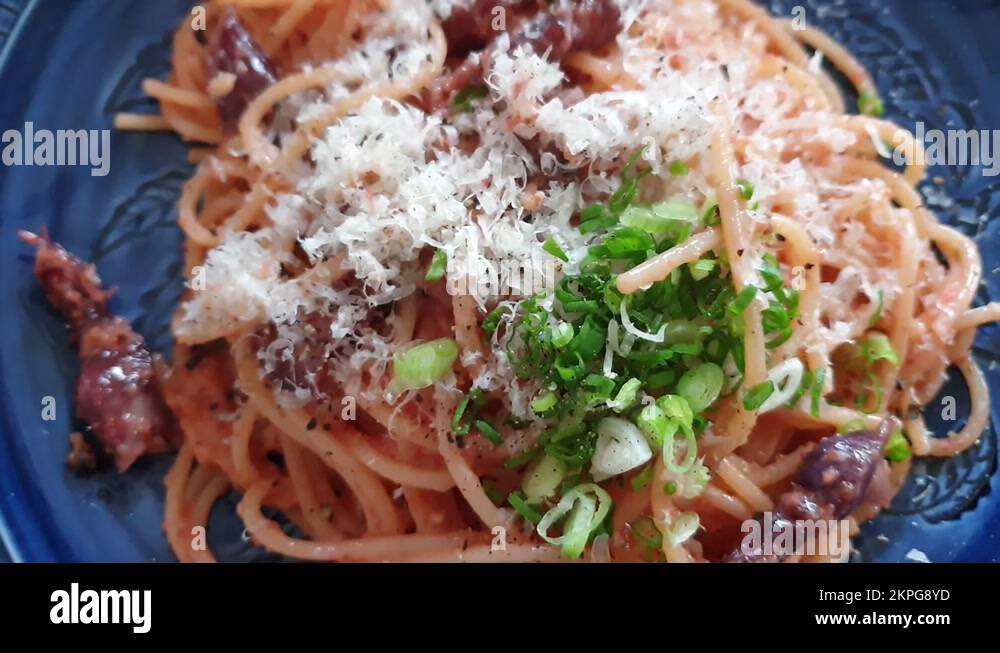 Fusion Japanese Italian food spaghetti mentaiko hotaru squid Stock ...