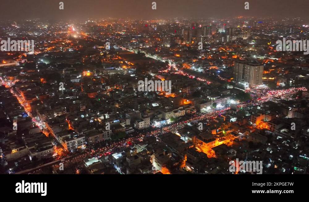 Huge epic wide city skyline views at night of the pakistan downtown ...