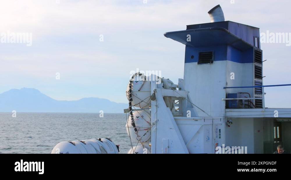 Funnel Smokestack Of A Ferry Boat Cruising In The Sea. - close up Stock ...