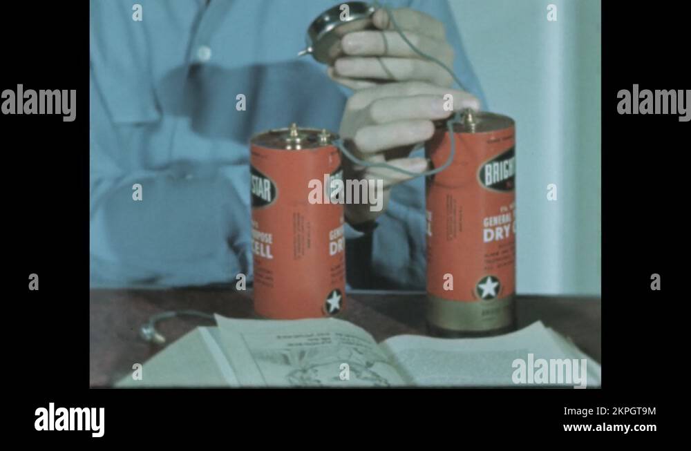 1940s: Bright Star Industries dry cell batteries and wires connected to ...