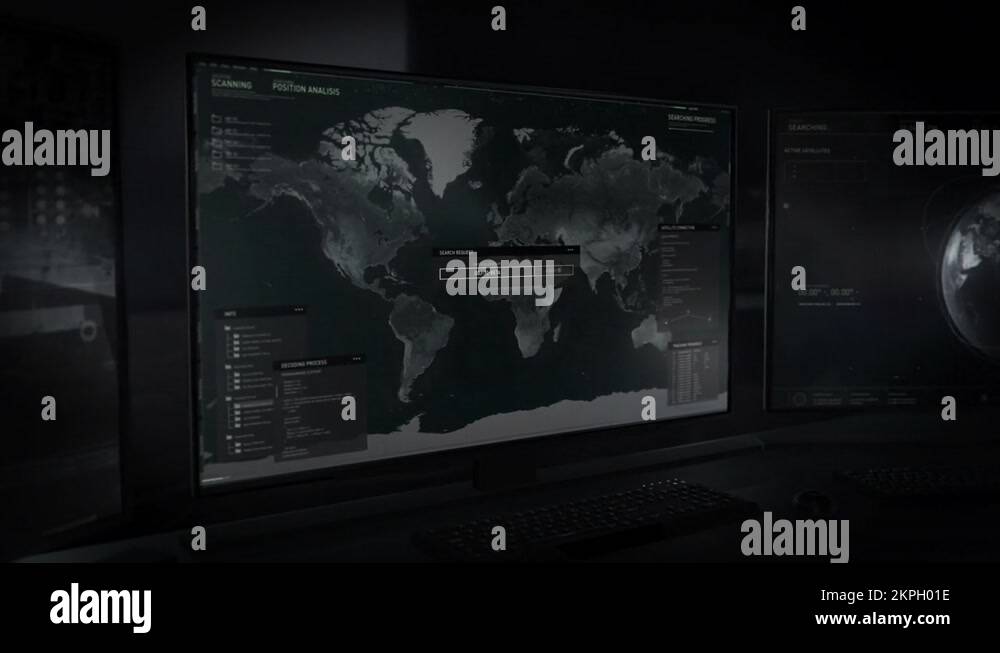Military Software. Loading World Map. Locating a Target in Jakarta ...