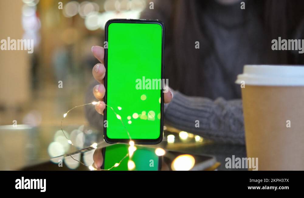 Mall.Use green screen for copy space closeup. Chroma key mock-up on ...