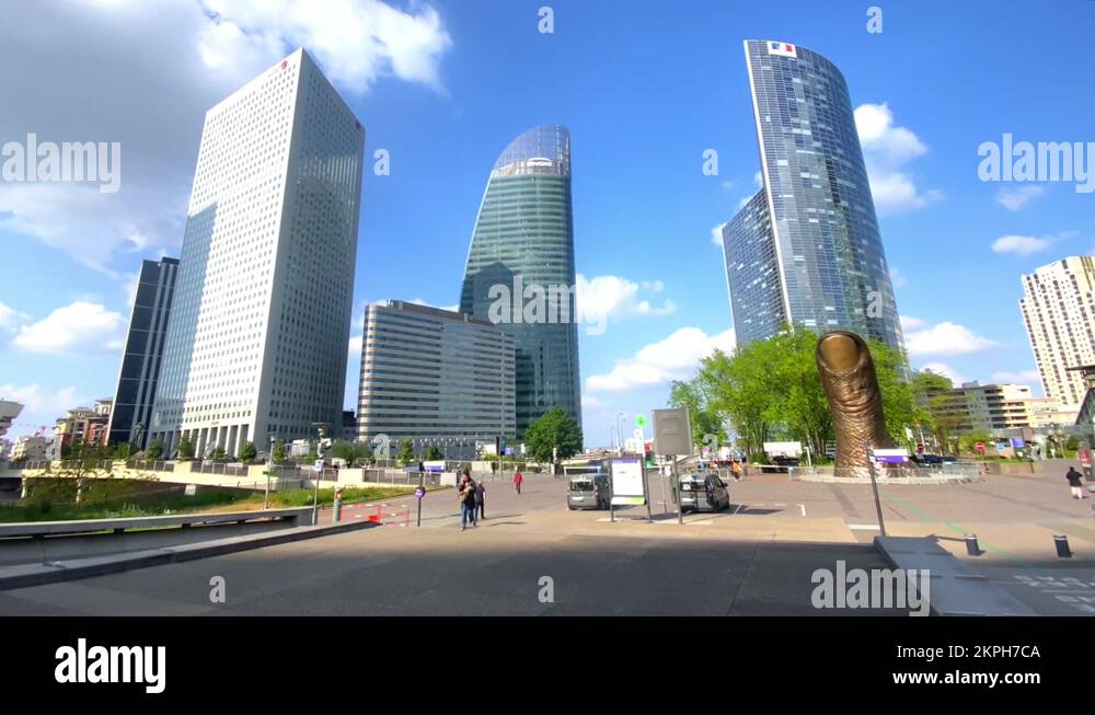 Tour Egee, Tour T1 and Tour Sequoia towers in La Defense in Paris, France Stock Video Footage ...