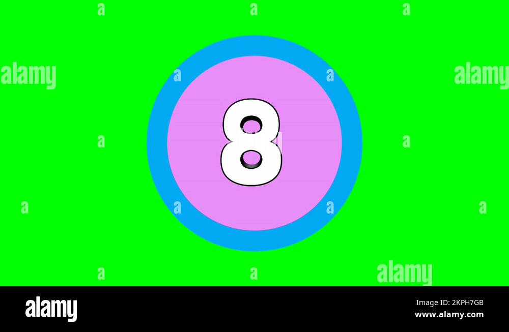 Countdown cartoon pop up animation number ten to one on green Stock ...