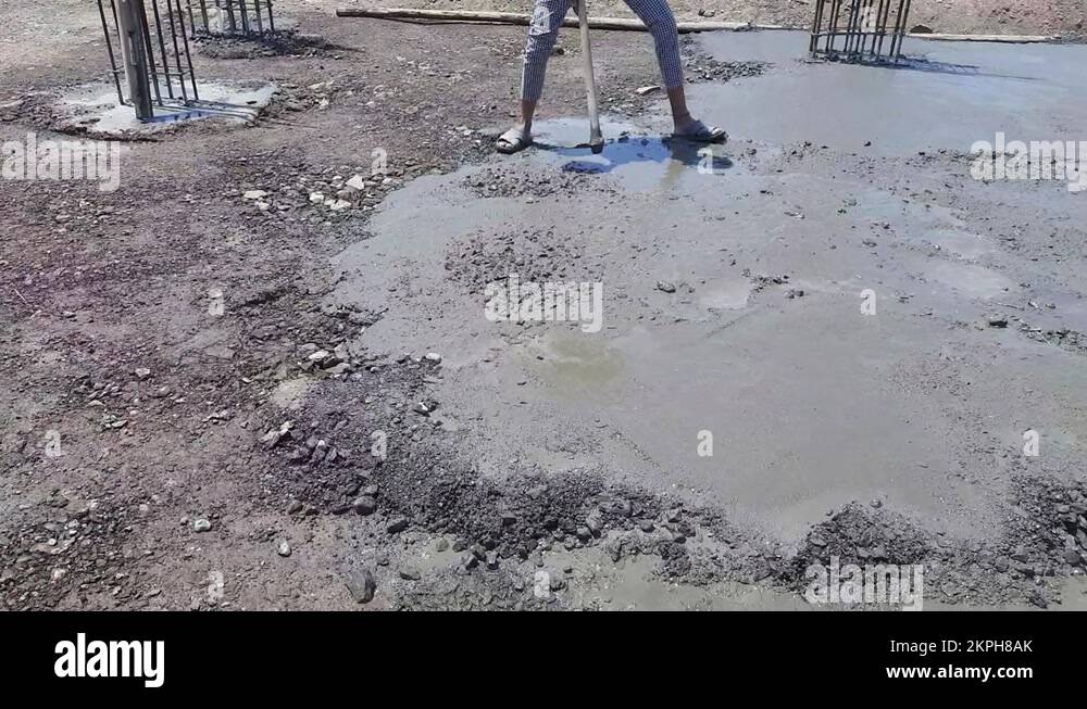 PCC slab work at the construction site in India. The Builder poured a ...