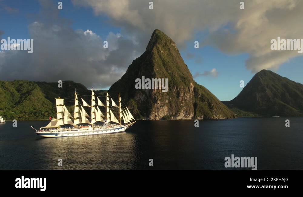 The Royal Clipper under full sails in front of Saint Lucia's iconic ...