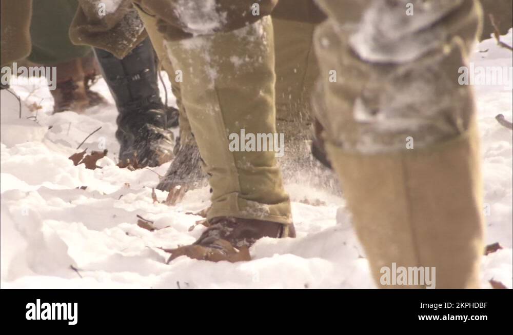 WW2 Battle of the Bulge recreation - 1945 US Army Soldier Boots moving ...