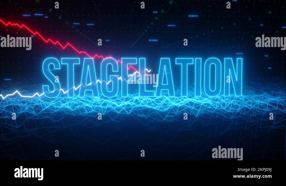 Stagflation graph animation with blue neon text Stock Video Footage - Alamy