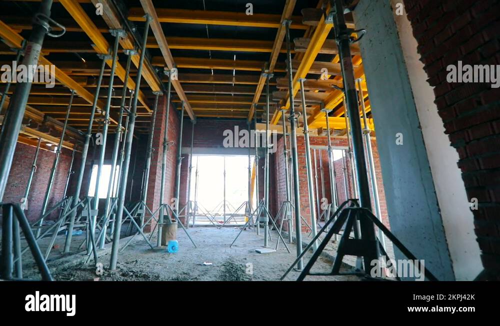 The process of creating a floor. Formwork flooring. Interior of a ...