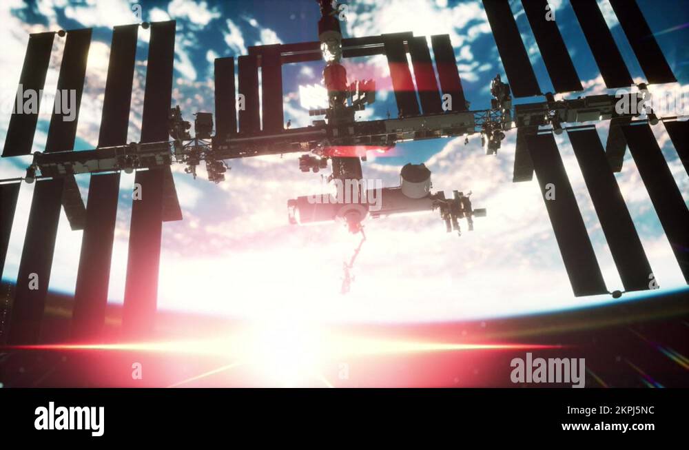 International Space Station ISS floating in orbit above planet earth ...