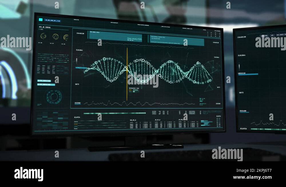 Process of a DNA strand molecular analysis displayed on computer ...