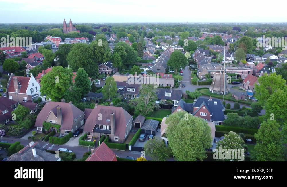Close-up aerial view of Laren Mill and St. John's Basilica, North ...