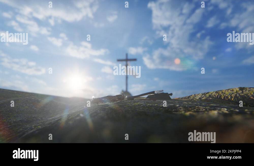 Crucifixion of Jesus Christ with thorn crown, nails, hammer and a rope ...