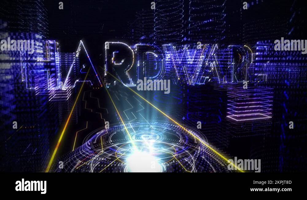 Inside a Modern Machine. Word Hardware appears on Screen in big 3D ...