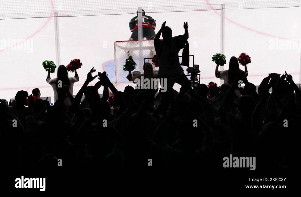 Hockey fans crowd clapping hands and goalkeeper on rink Stock Video ...