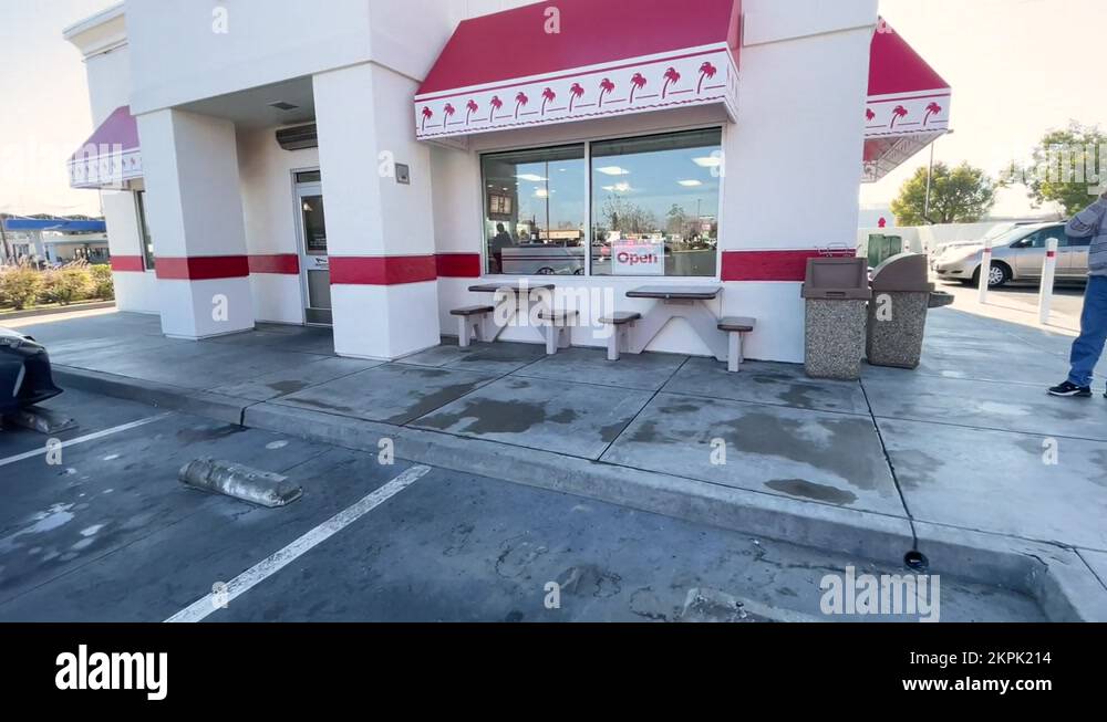 Iconic famous and popular In n Out restaurant storefront, tilt-up shot ...