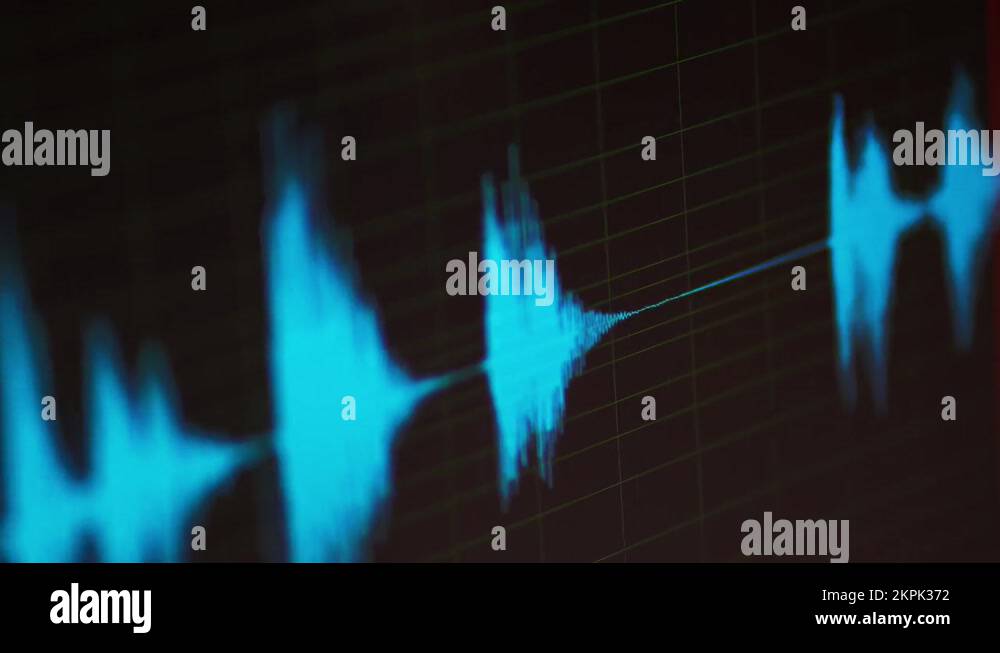 Audio specturm blue color. Recording studio. Computer screen. 4K Stock ...