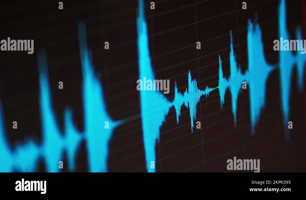 Audio specturm blue color. Recording studio. Computer screen. 4K Stock ...