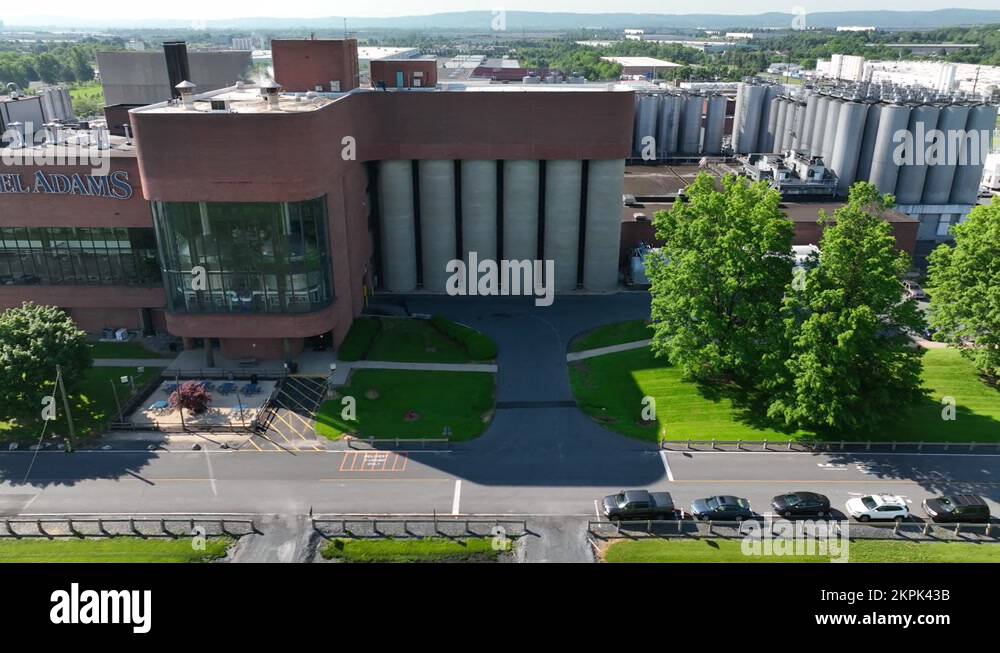 Samuel Adams Boston Beer Company brewery factory location. Aerial truck ...